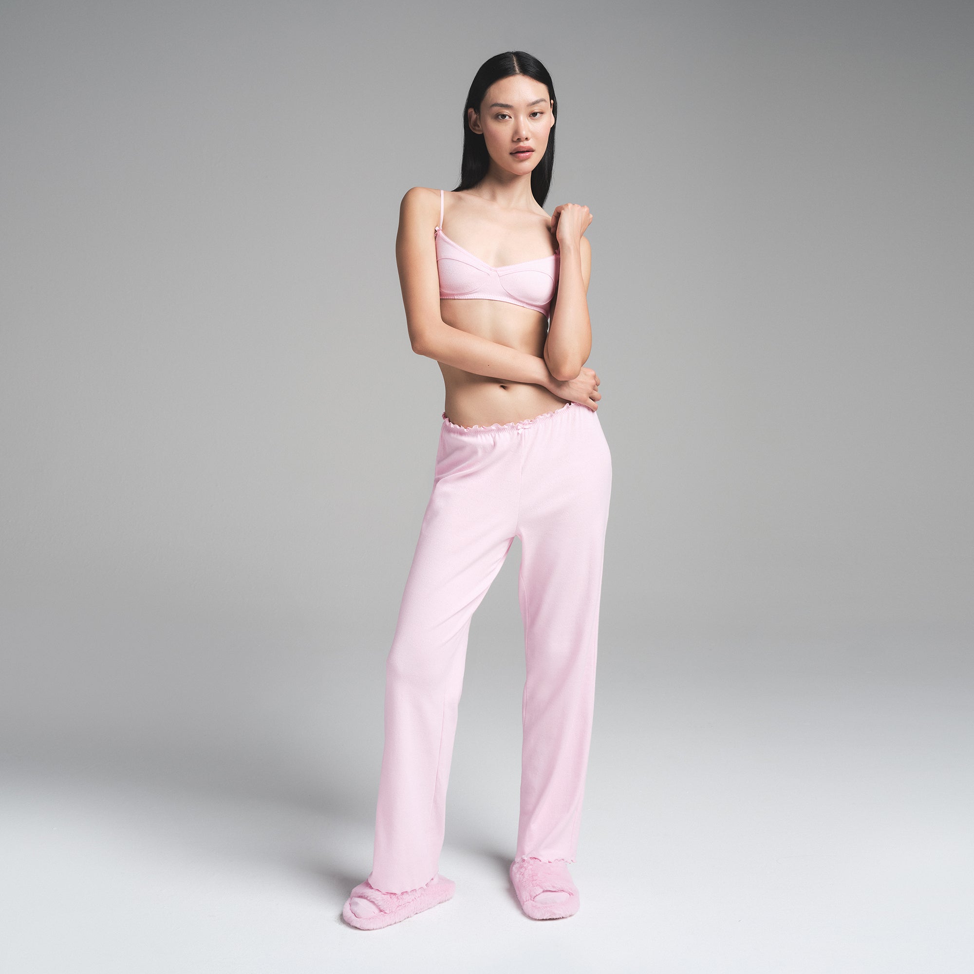 Skims Logo Pointelle Straight Leg Pant - Cherry Blossom | Editorialist